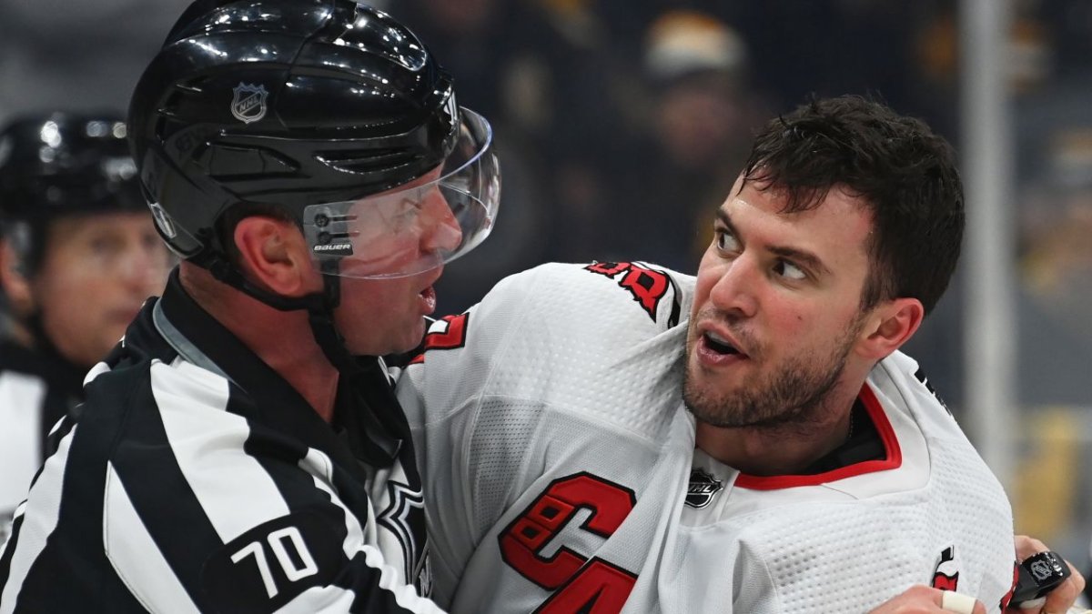 Tony DeAngelo threw his stick toward Brad Marchand as Bruins finished ...