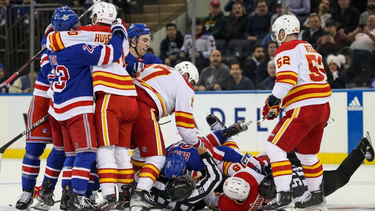 Monster hit on Milan Lucic sparks huge fight in wild Rangers vs. Flames ...