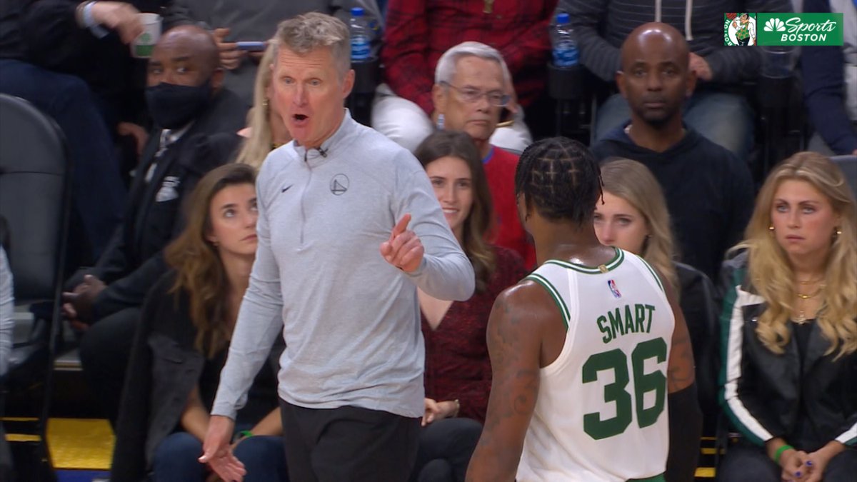 Steve Kerr, Marcus Smart exchange words as tempers flare between ...